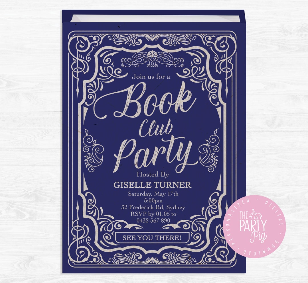 Vintage Book Club Invitation Book Cover Invite Custom Digital Download ...