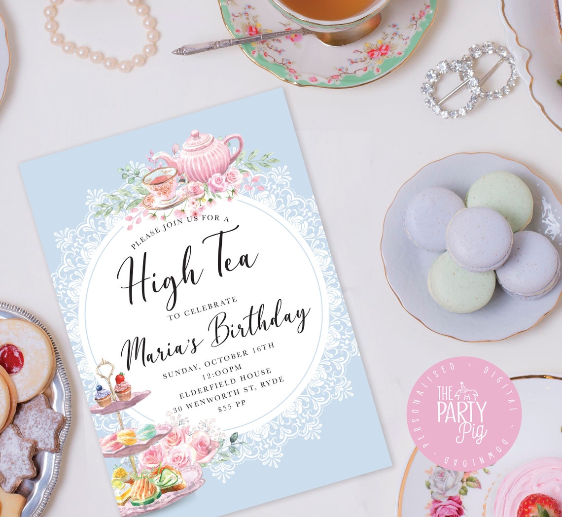 Pastel High Tea Invitation Digital Download Custom Tea Party - Etsy
