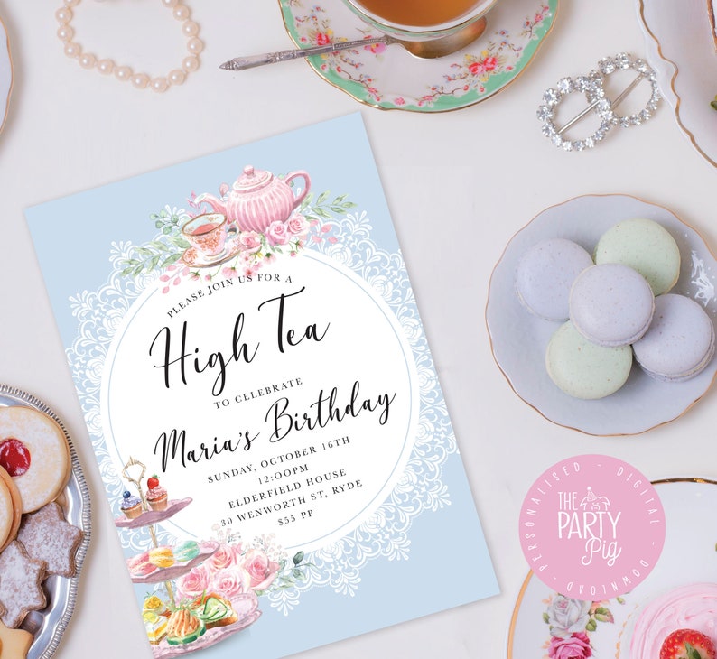 Pastel High Tea Invitation Digital Download Custom Tea Party Invite DIY ...