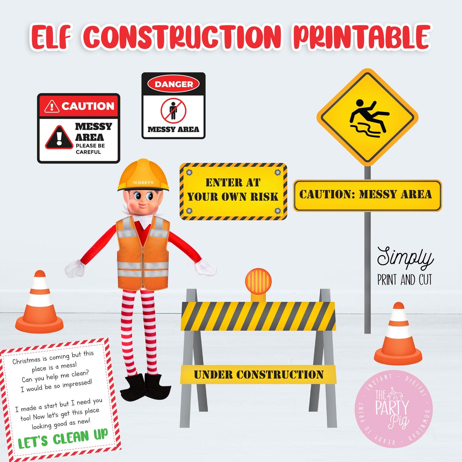 Printable Elf Construction Site/construction Printable Prop, Christmas Elf Construction Scene ...