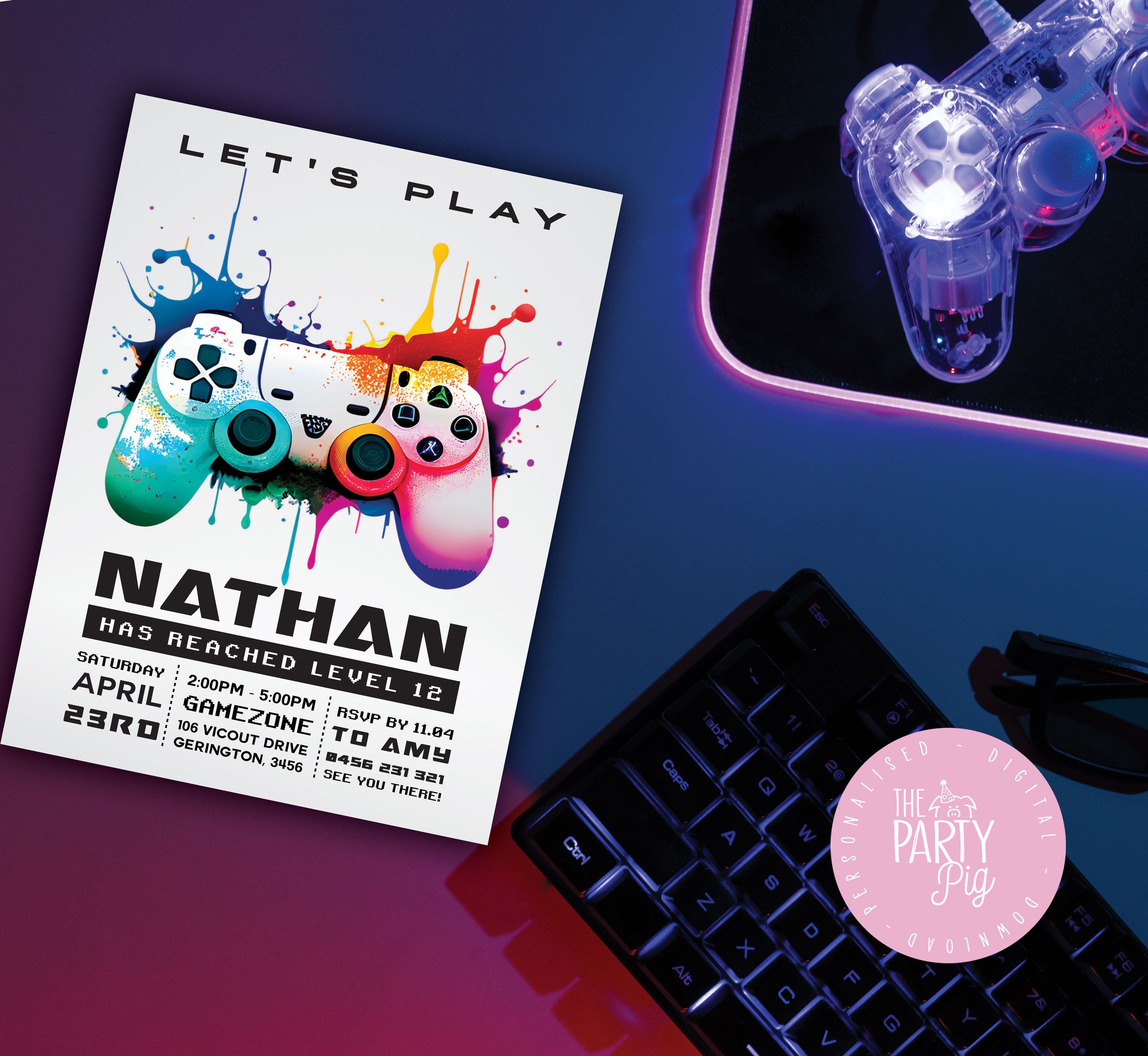 Gamer Invitation Video Game Invite Gaming Birthday Party Custom Invite ...