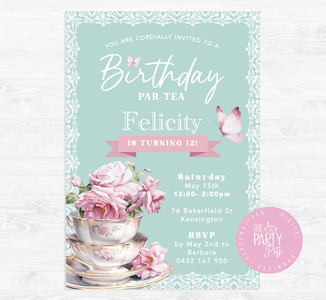Pastel High Tea Butterfly Invitation Digital Download Custom Tea Party ...