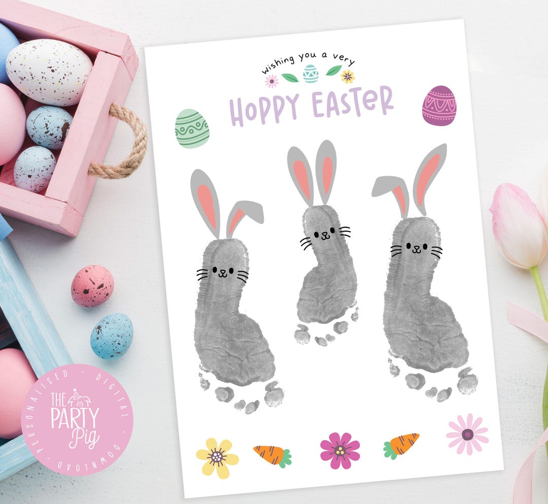 Hoppy Happy Easter Kids Printable Art, 3 Kids, Easter Bunny Craft ...