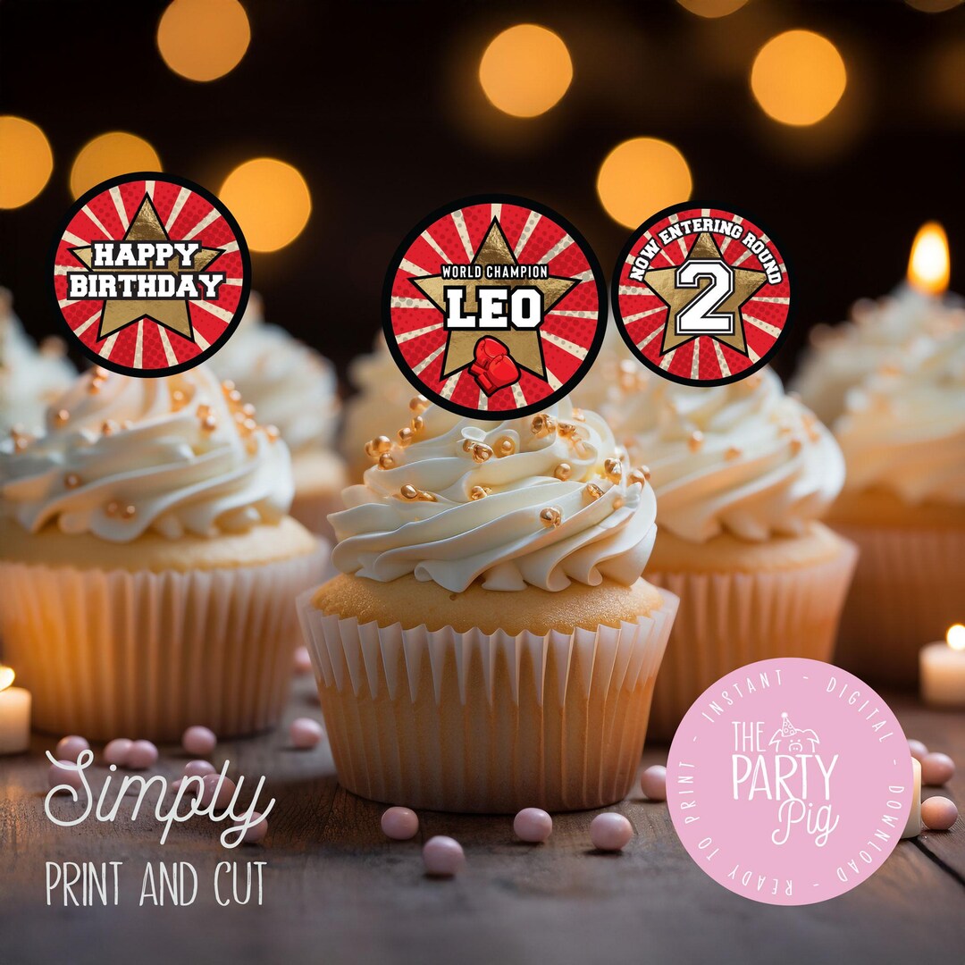 Custom Boxing Cupcake Toppers ,boxing Birthday Party, Knockout Birthday ...