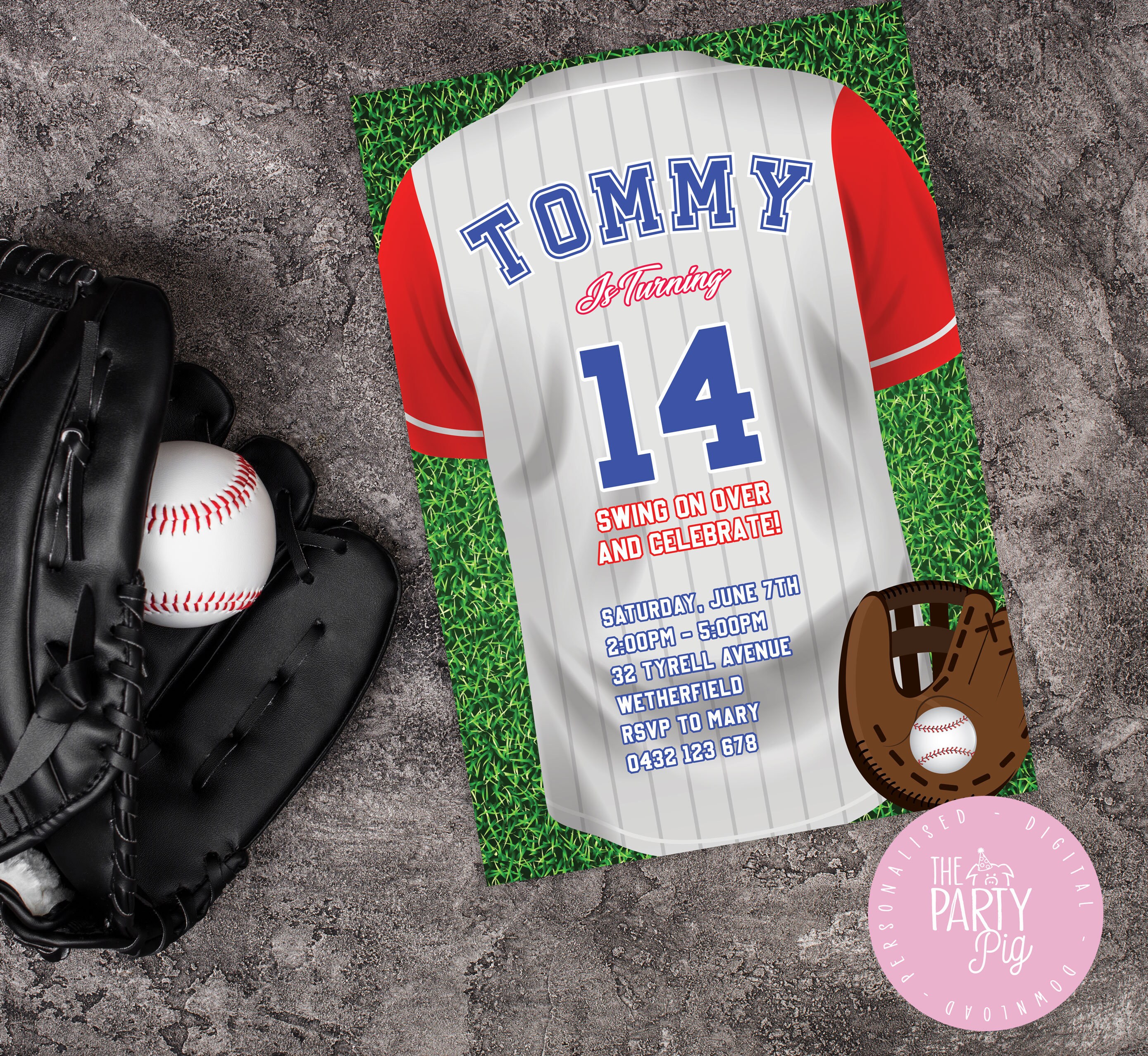 Baseball Jersey Digital Download Birthday Invitation Custom Invite ...