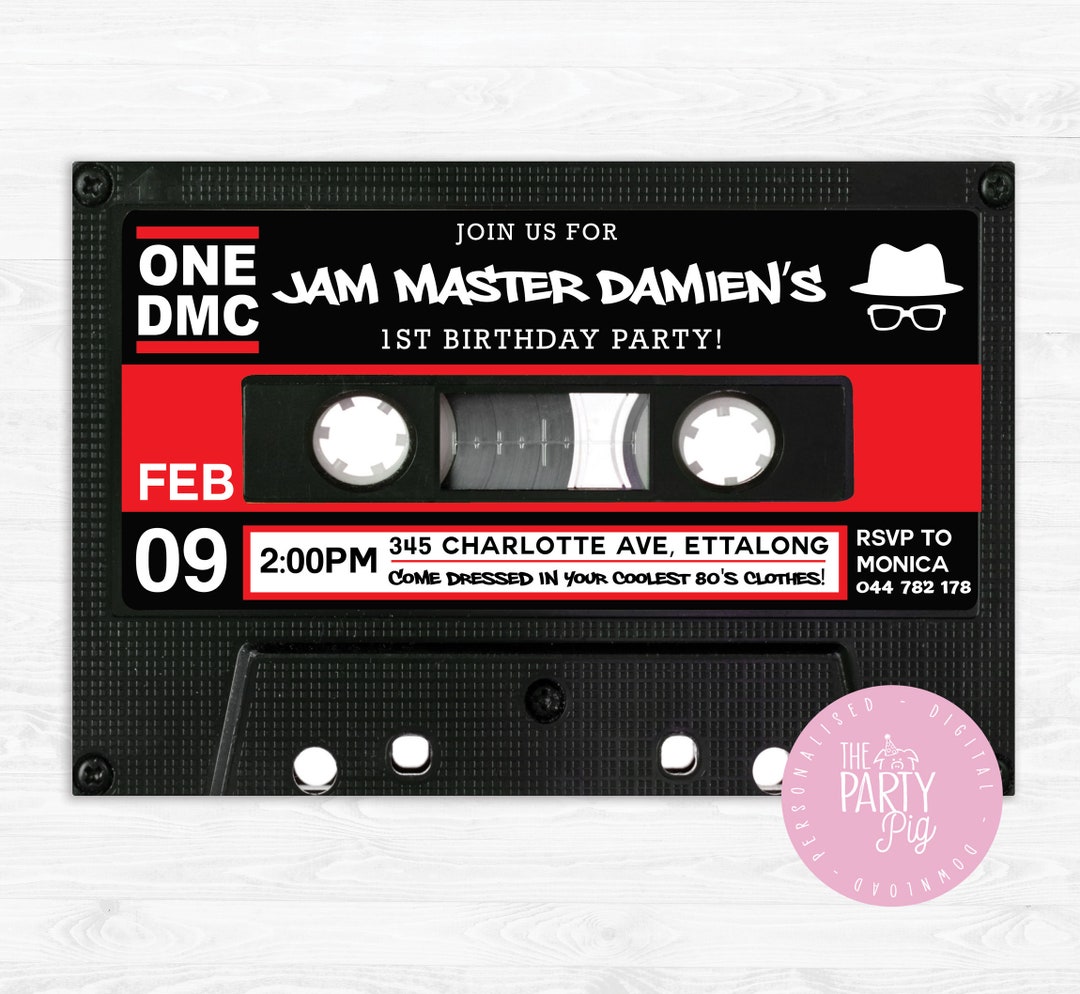 ONE DMC Birthday Invitation One DMC Party 80's Cassette Retro Birthday ...