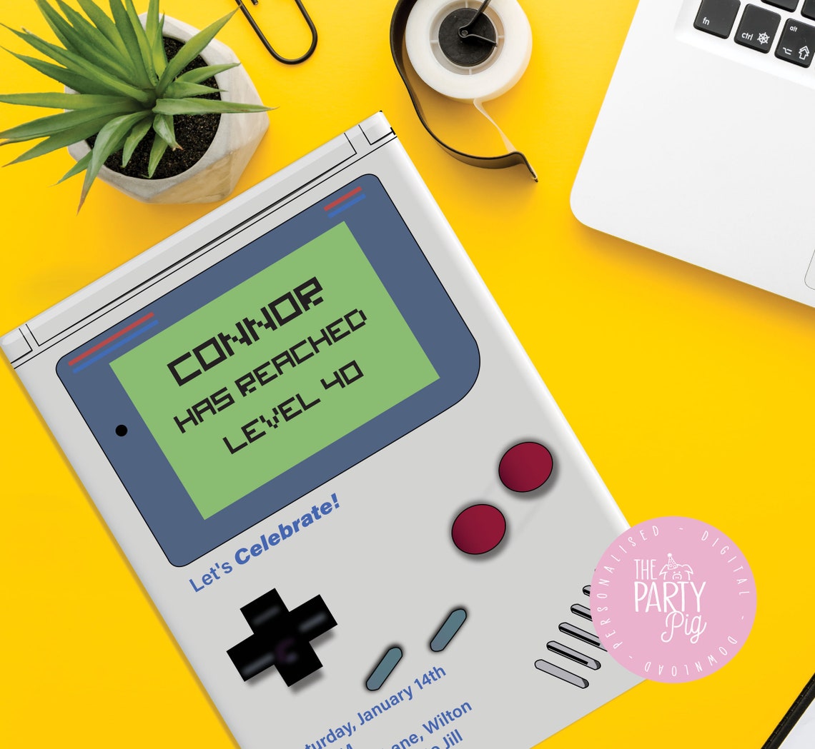 Gameboy Invitation Retro Video Game Birthday Party Digital Download ...