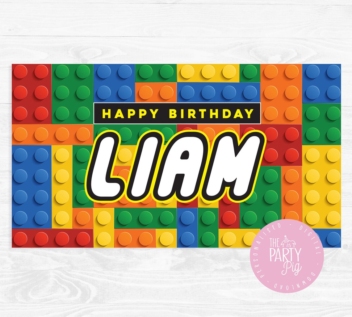 Building Block Birthday Party Banner Backdrop Digital Download Custom ...