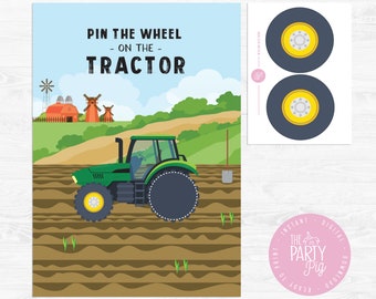 Pin the Wheel on the Tractor Birthday Game: Farm Party (digital ...