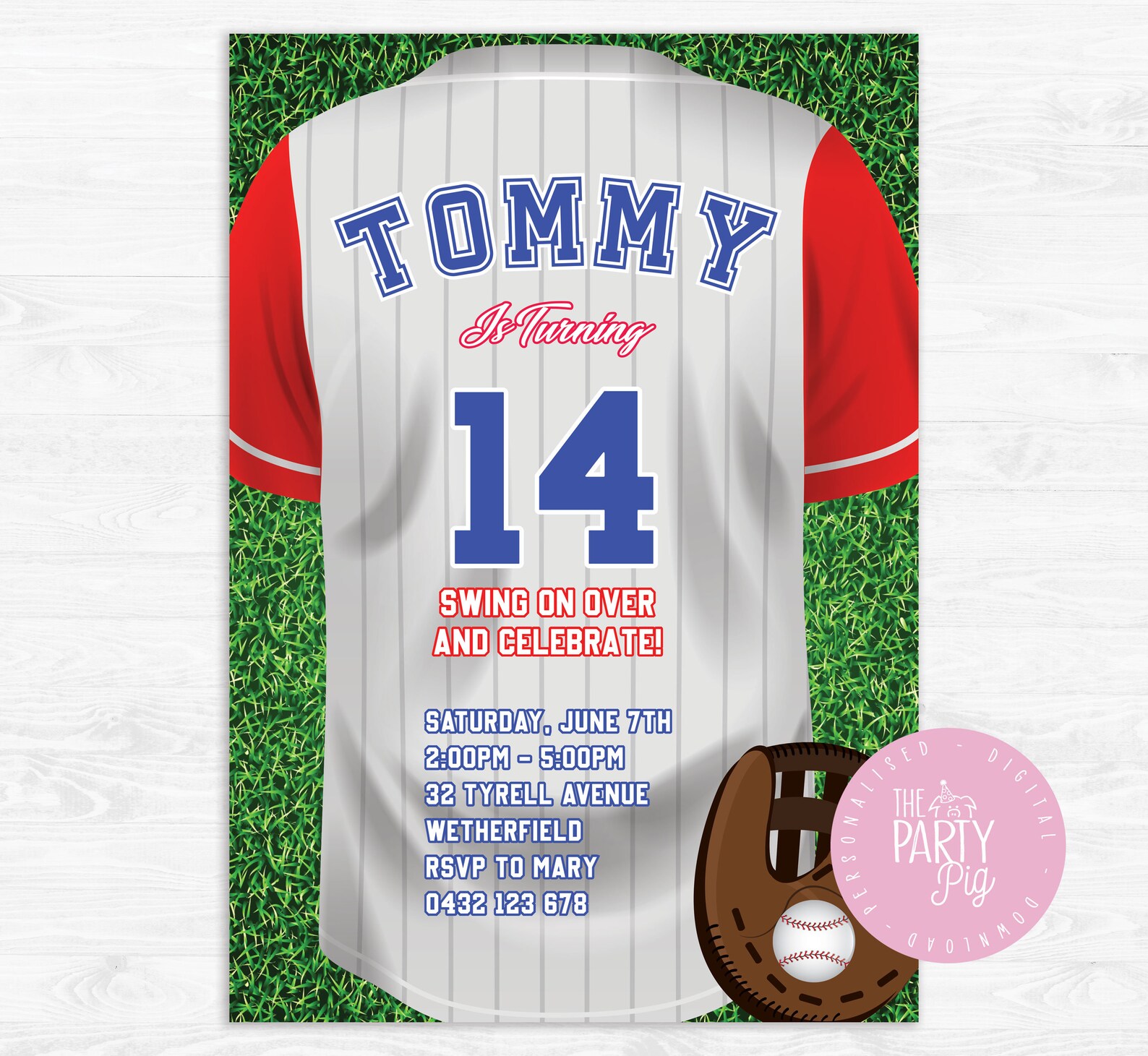 Baseball Jersey Digital Download Birthday Invitation Custom Invite ...