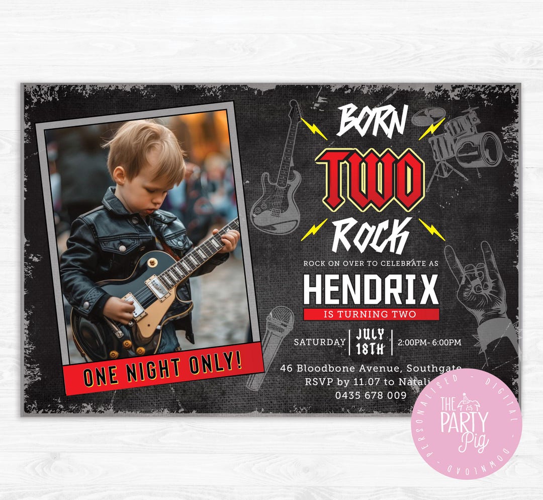 Born Two Rock,rock and Roll Birthday Party Invitation With Photo ...