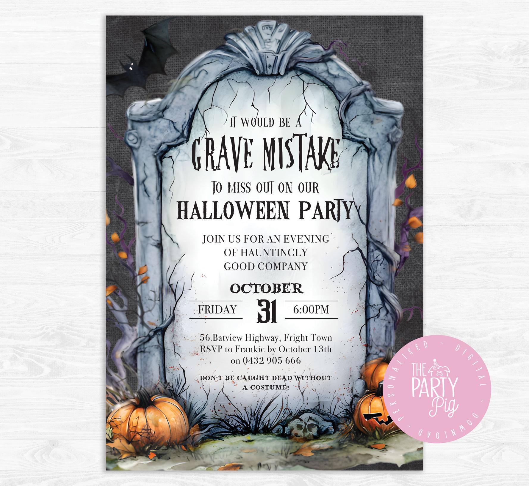 Tombstone Halloween Invitation , Gravestone Halloween Costume Party ...