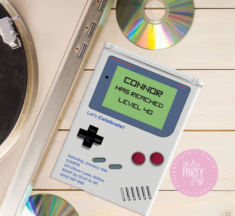 Gameboy Invitation Retro Video Game Birthday Party Digital Download ...
