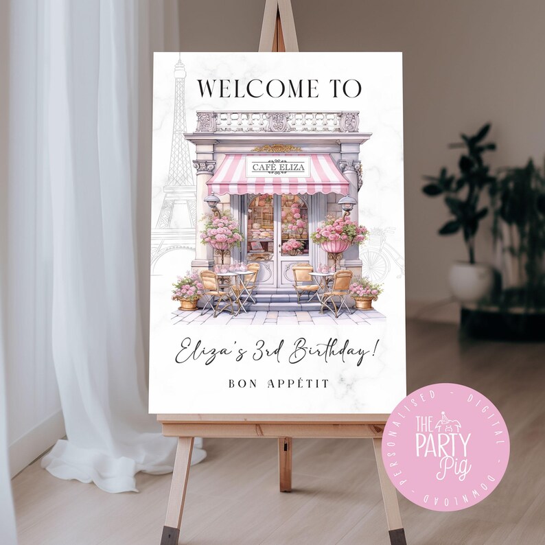 Paris Birthday Welcome Poster, French Patisserie, Parisian Cafe, French ...