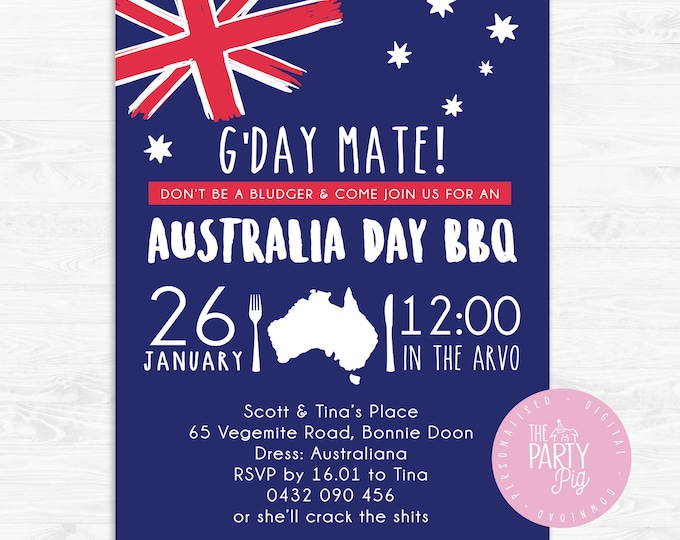 Australia Day Party Invitation, Australia Day BBQ Invitation, Australia ...