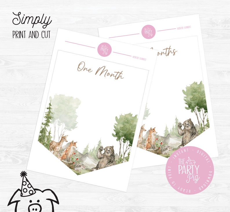 Woodlands Animals Forest Friends First Birthday Monthly Banner Flags ...