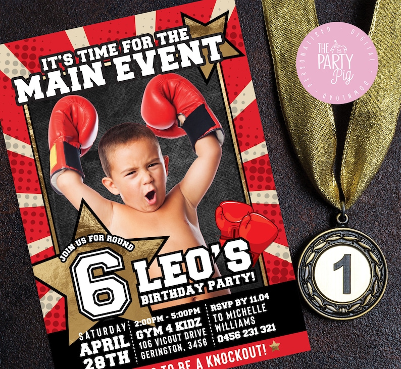 Boxing Birthday Invitation, Knockout Invite, Boxing Birthday Party, Main Event Invitation ...