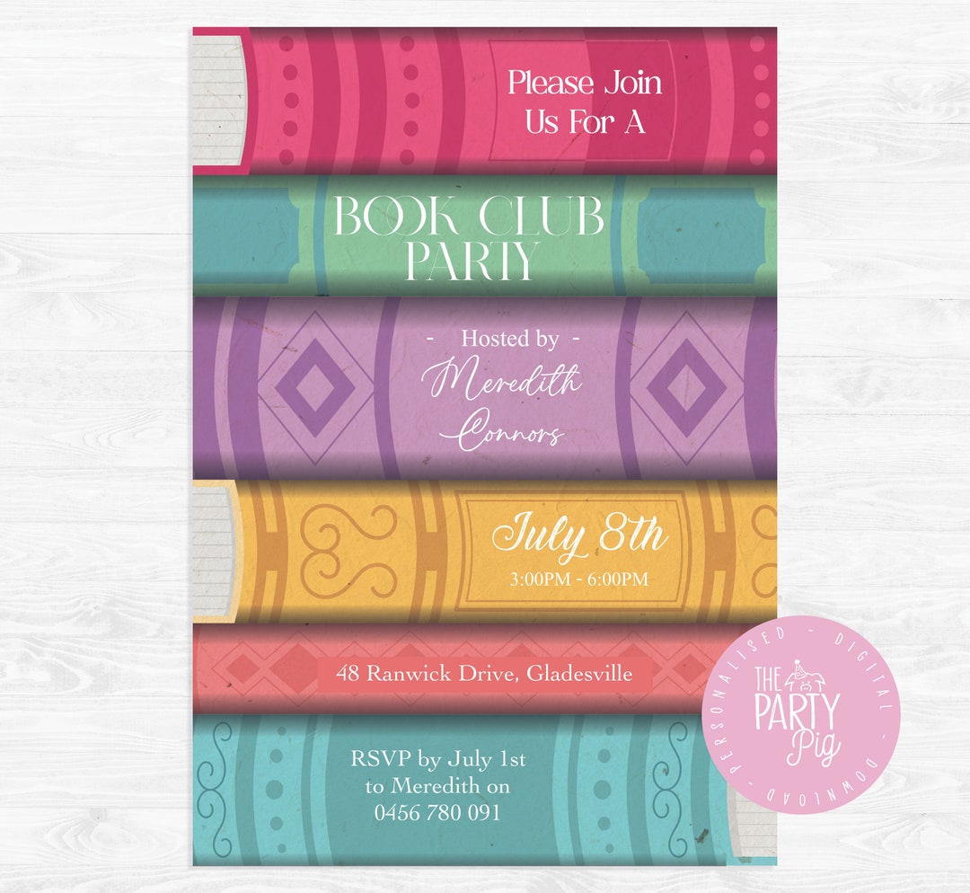Book Club Invitation Vintage Book Cover Invite Custom Digital Download ...