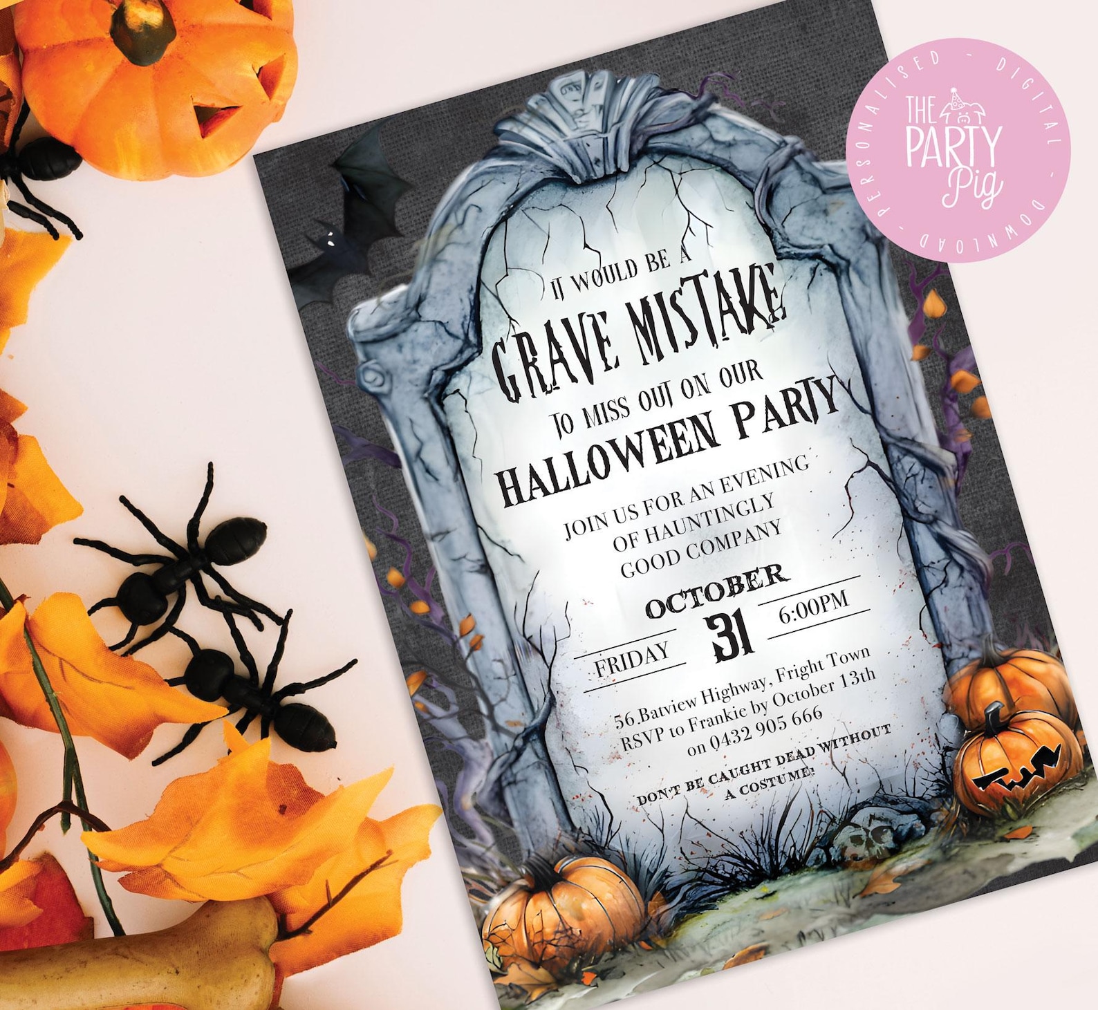 Tombstone Halloween Invitation , Gravestone Halloween Costume Party ...