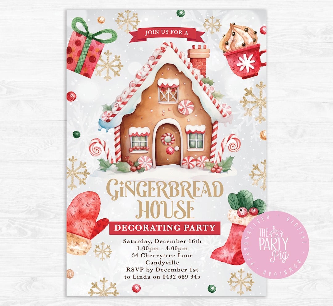 Gingerbread House Decorating Party Invitation, Christmas Decorating ...