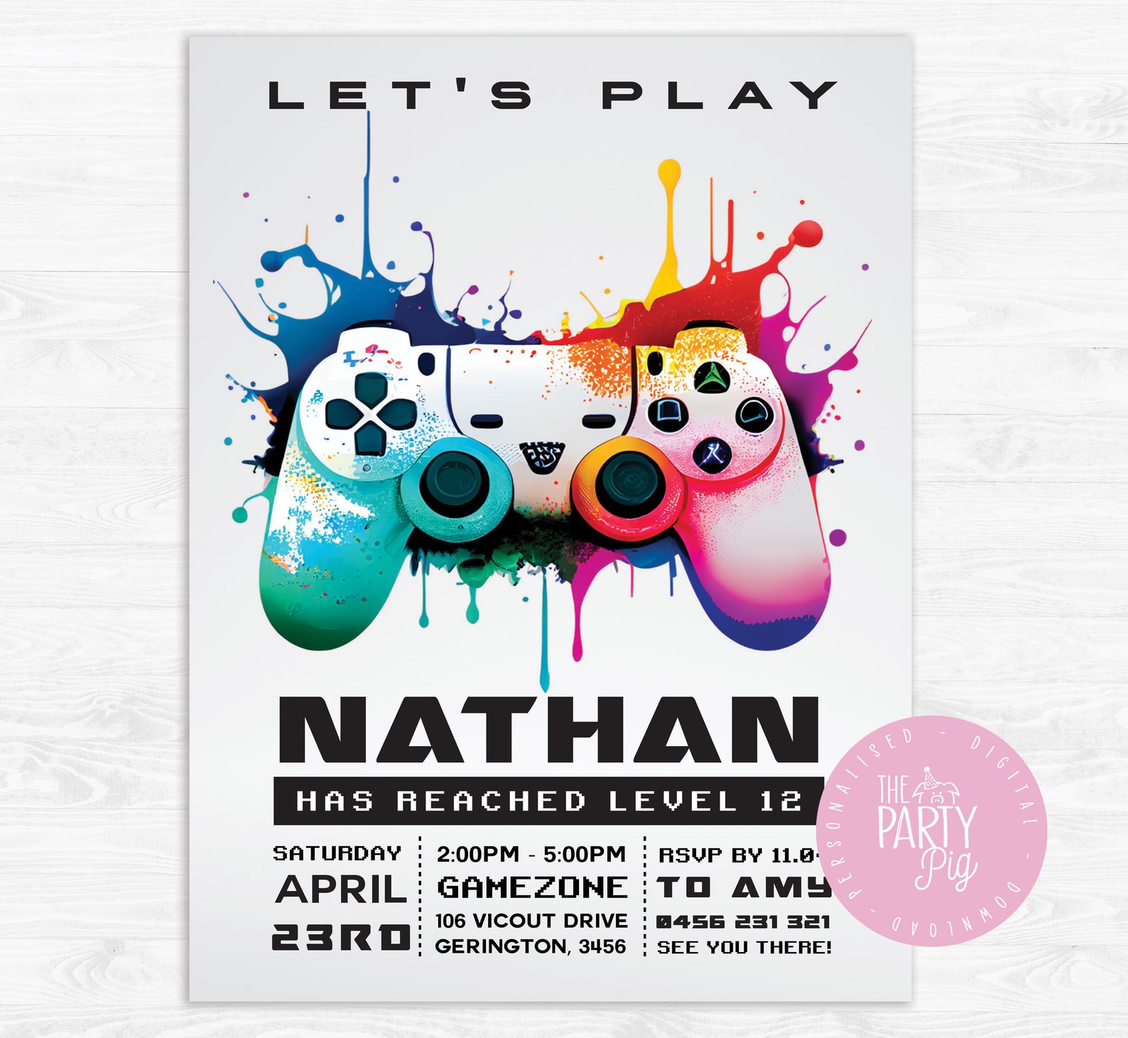 Gamer Invitation Video Game Invite Gaming Birthday Party Custom Invite ...