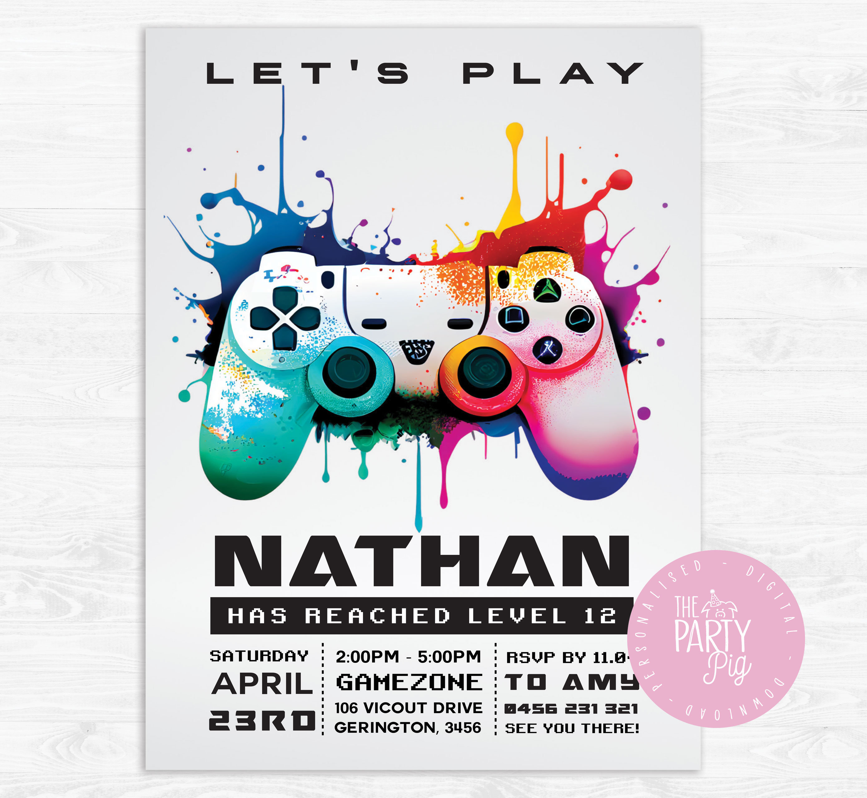 Gamer Invitation Video Game Invite Gaming Birthday Party Custom Invite ...