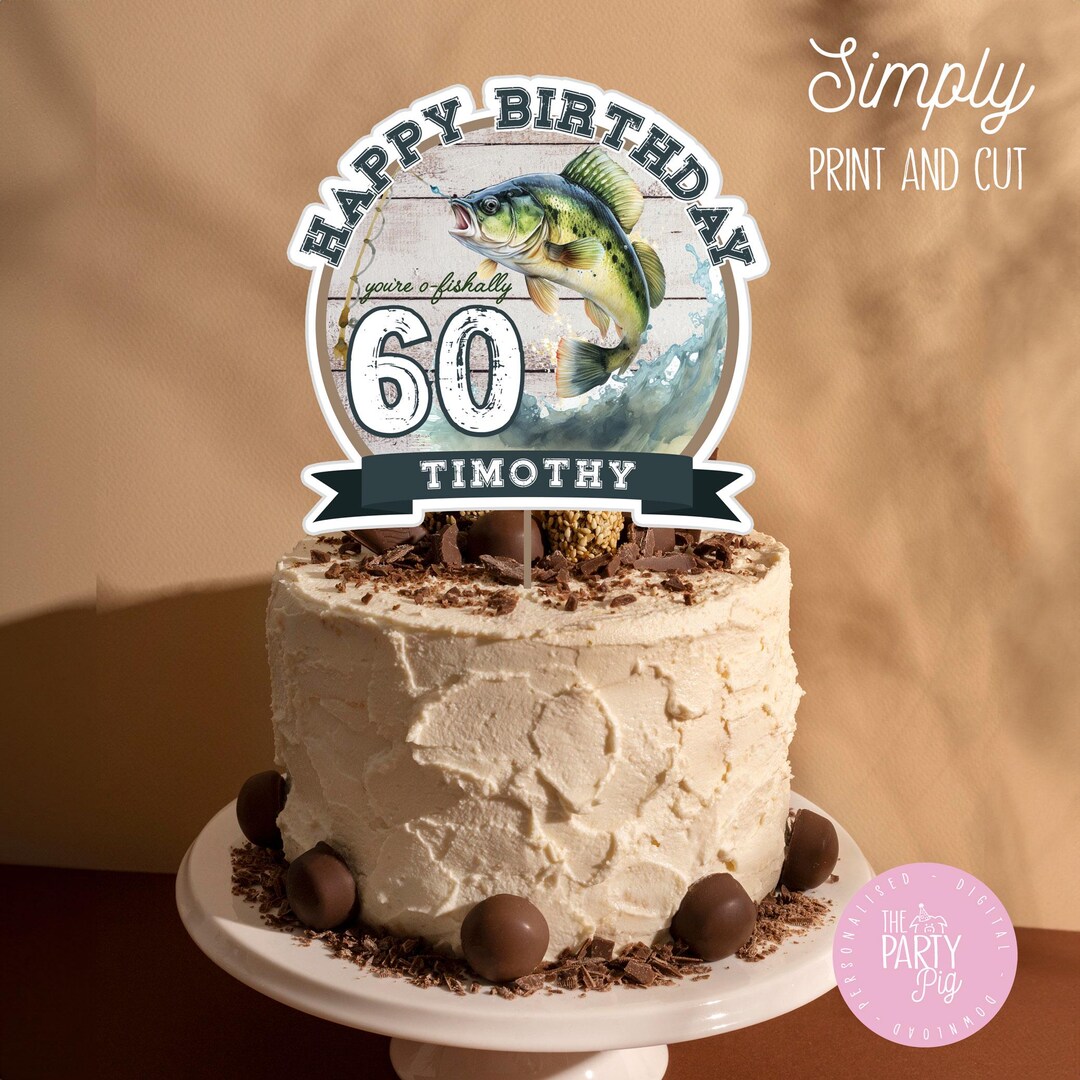 Fishing Theme Digital Cake Topper, Fishing Birthday Cake Topper ...