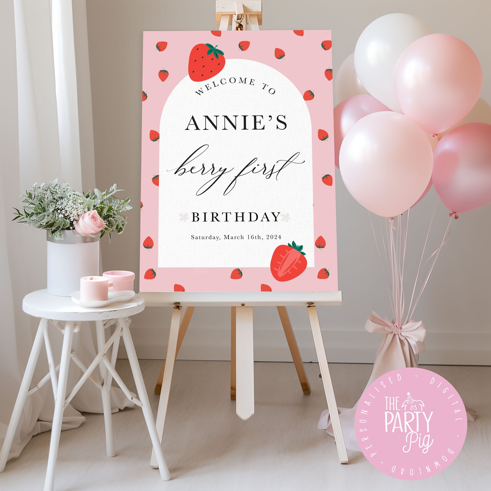 Berry First Birthday Welcome Poster, Strawberry Birthday Sign, Sweet ...