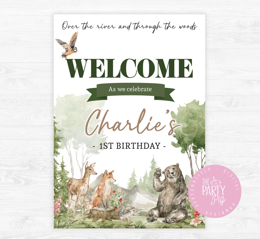 Woodland Animals / Forest Friends Welcome Poster Wild One Birthday L A1 ...