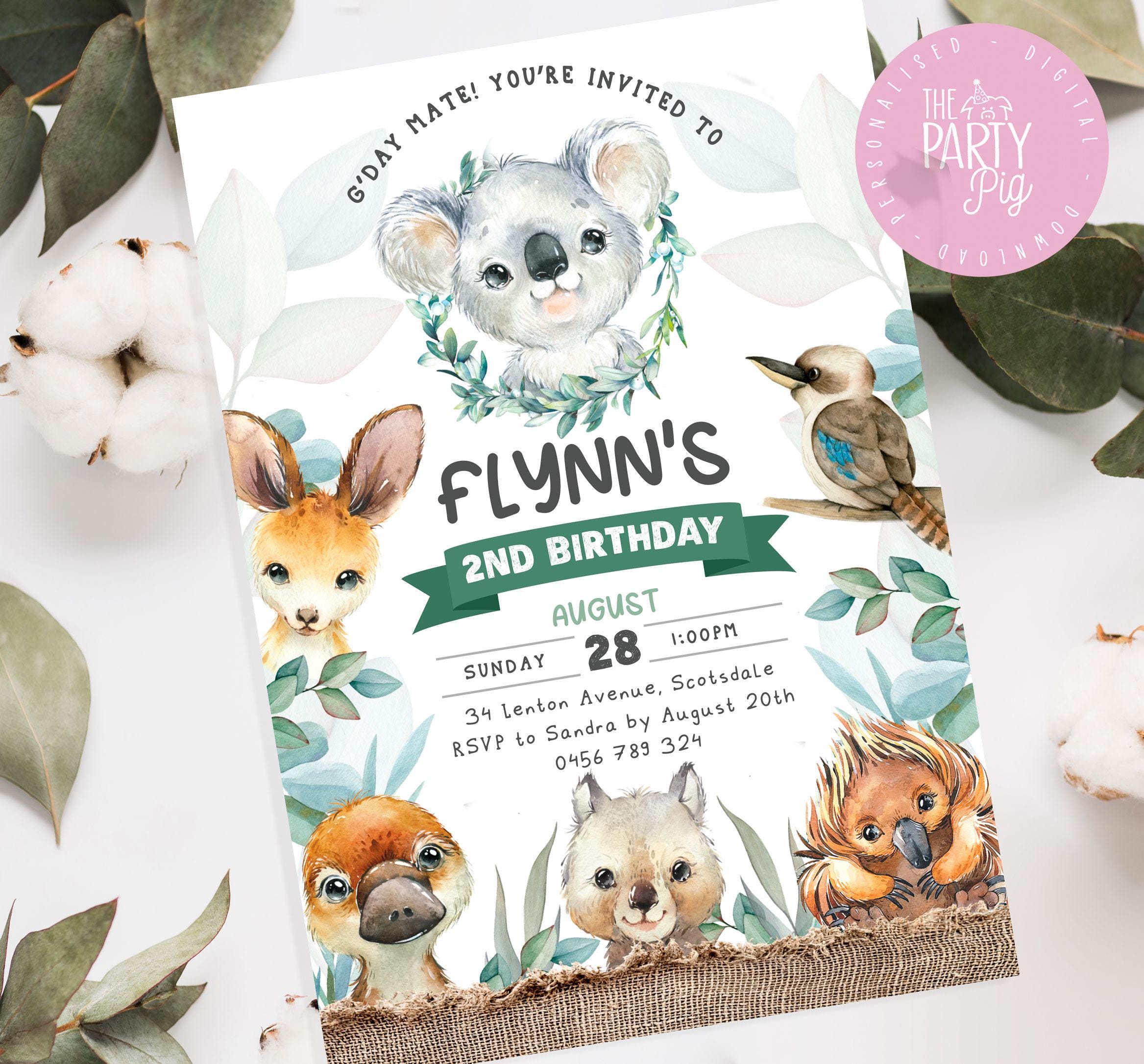 Australian Animals Birthday Invitation, Animals Invite, Koala ...