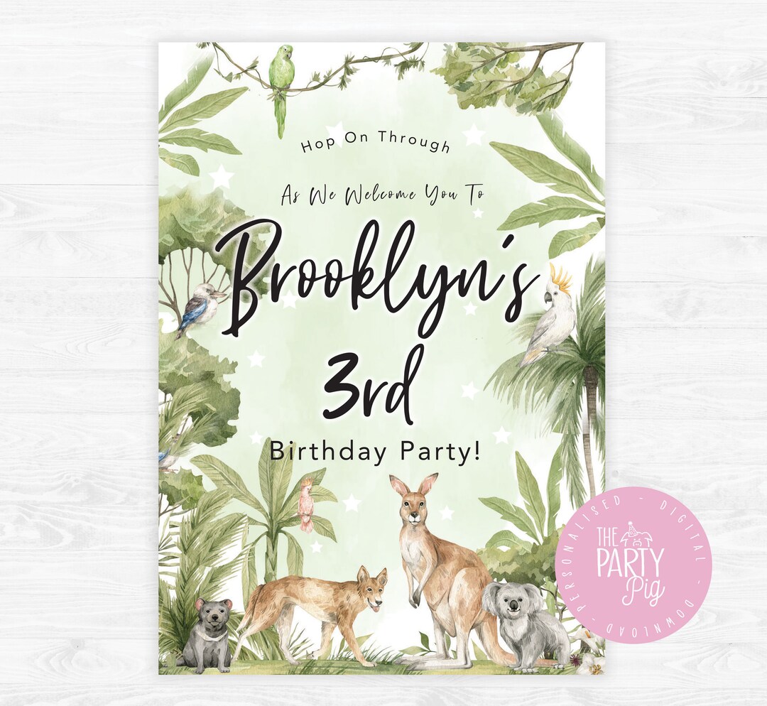 Australian Animal Birthday Welcome Sign Poster Digital Download ...