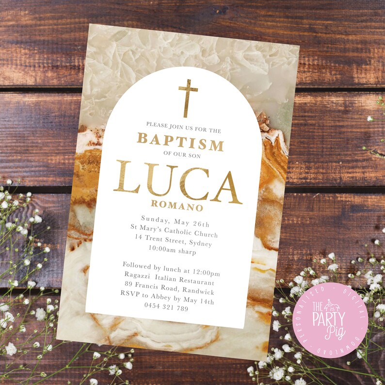 Elegant Boys Baptism Invitation Copper Boho Rustic Invite Neutral ...