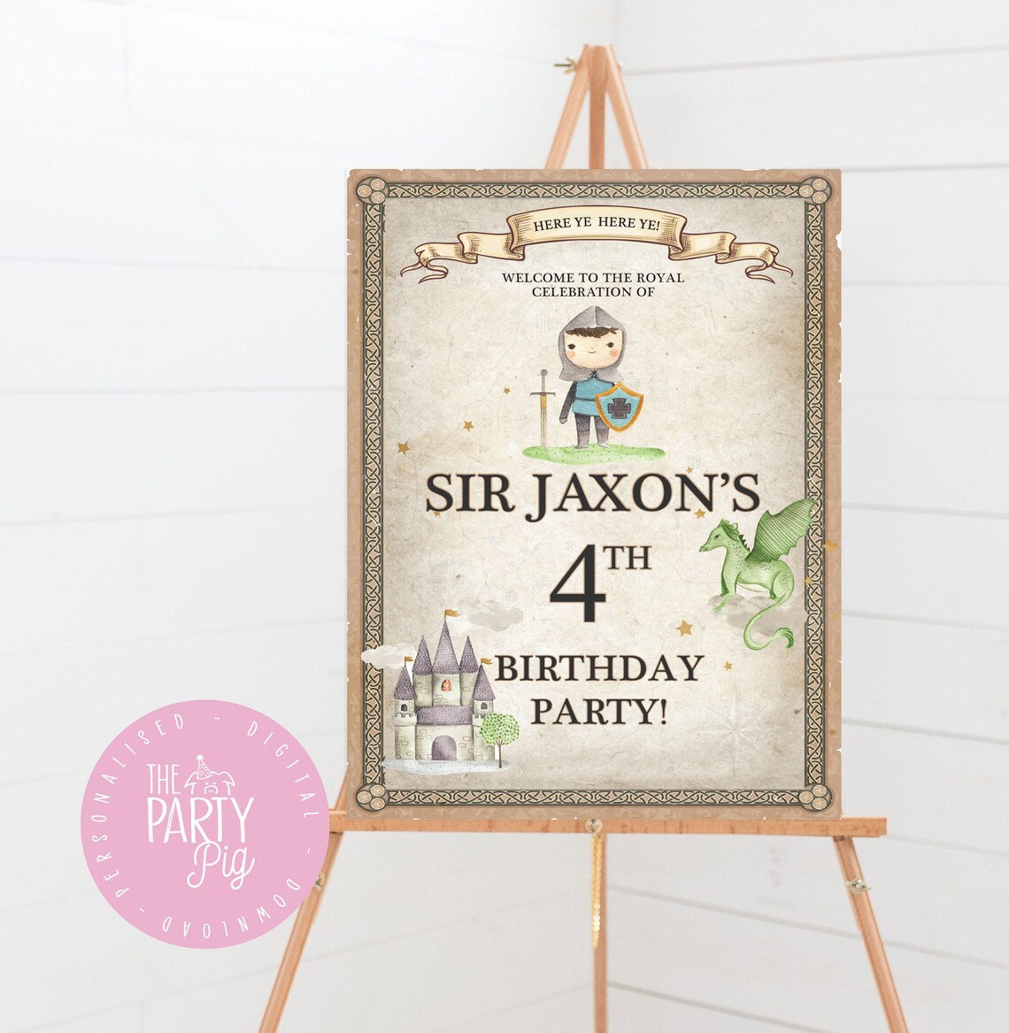 Medieval Knights and Dragons Birthday Party Welcome Sign Digital ...
