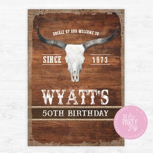 Country Western Cowboy Birthday Party Welcome Poster Buckle up Rodeo ...