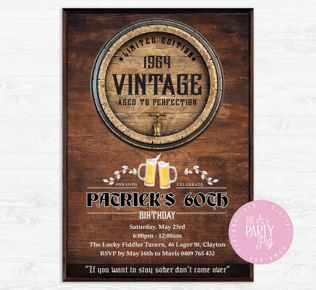 Aged to Perfection Invitation, Beer Barrel Invitation, Beer Invitation ...