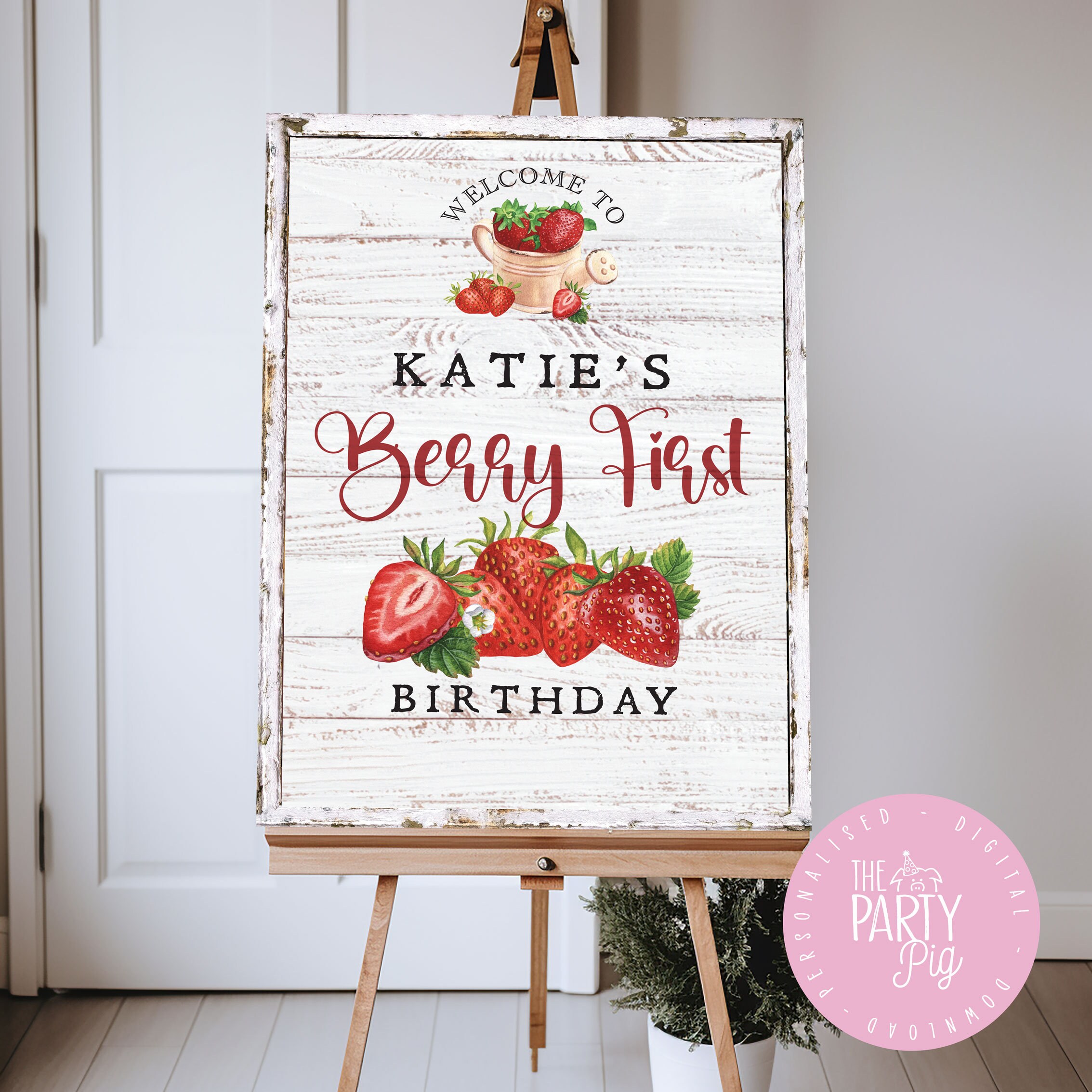 Berry First Birthday Welcome Poster, Strawberry Birthday Sign, Sweet ...