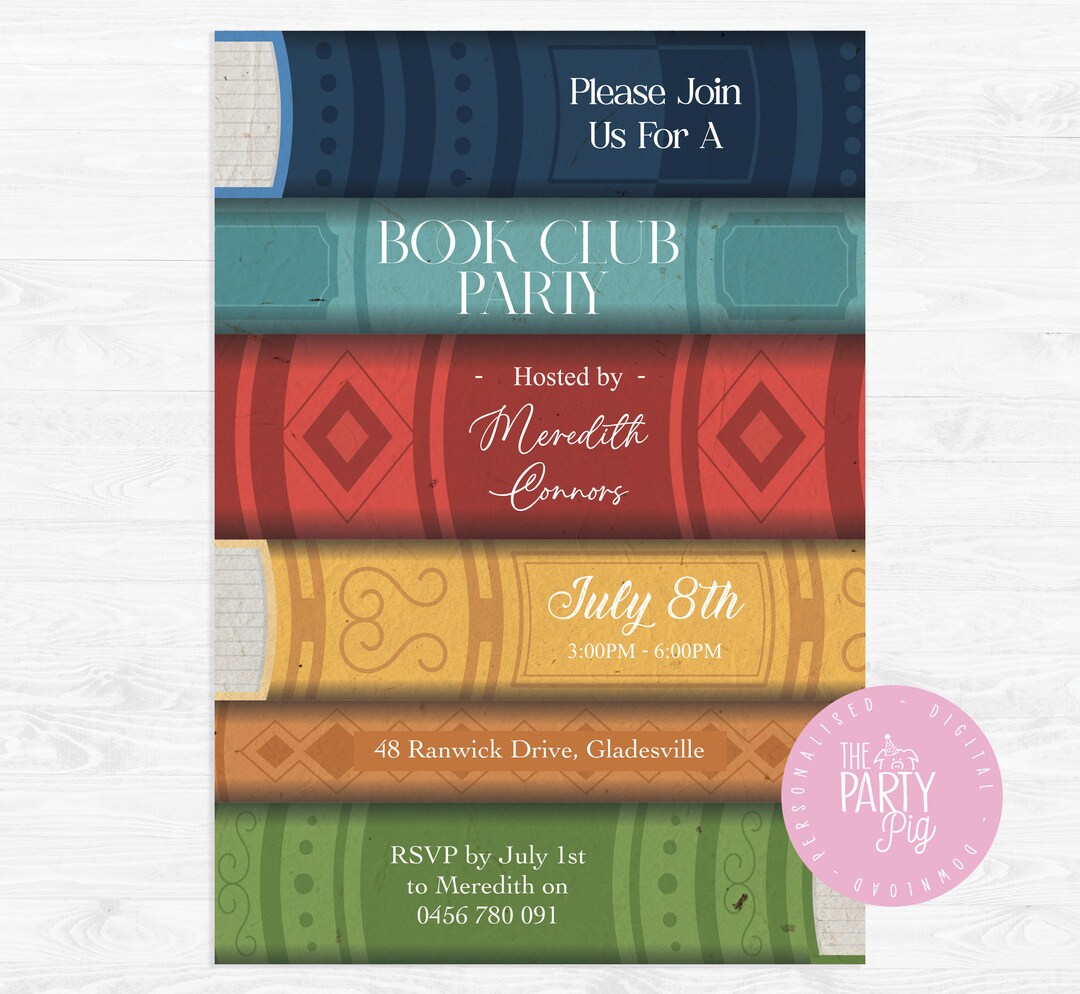 Book Club Invitation Vintage Book Cover Invite Custom Digital Download ...