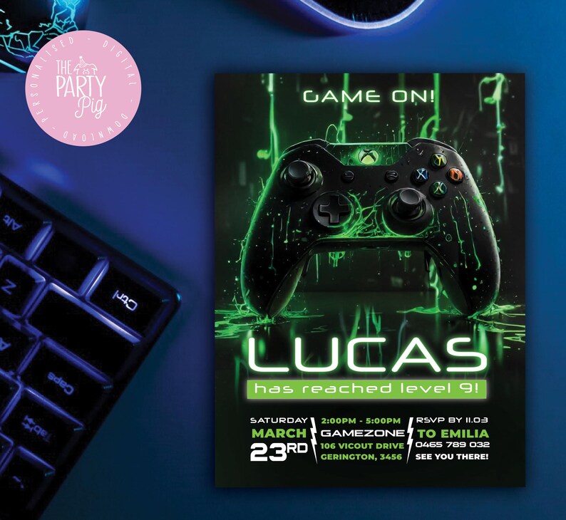 Gamer Invitation Video Game Invite Gaming Birthday Party Custom Invite ...