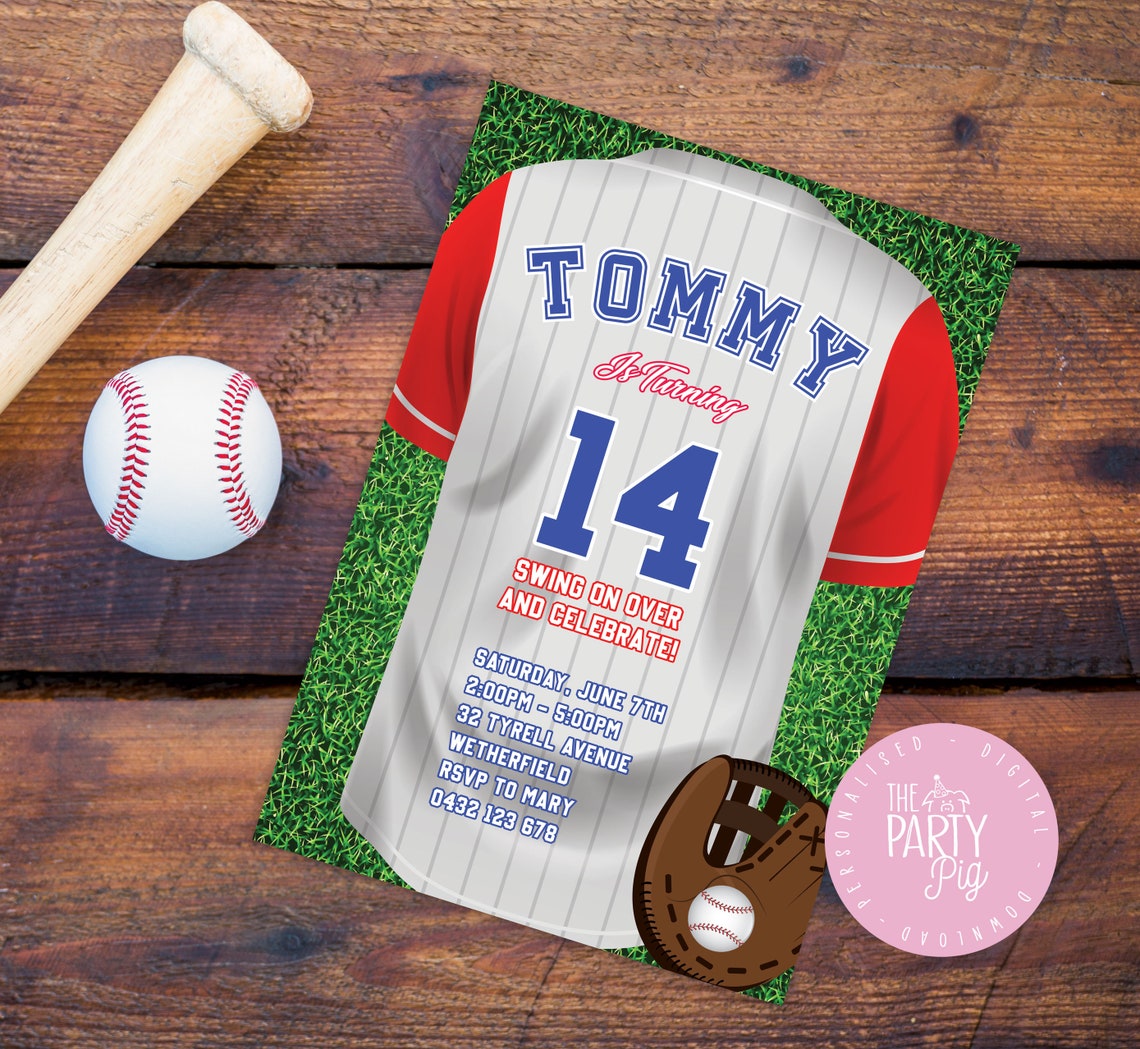 Baseball Jersey Digital Download Birthday Invitation Custom Invite ...