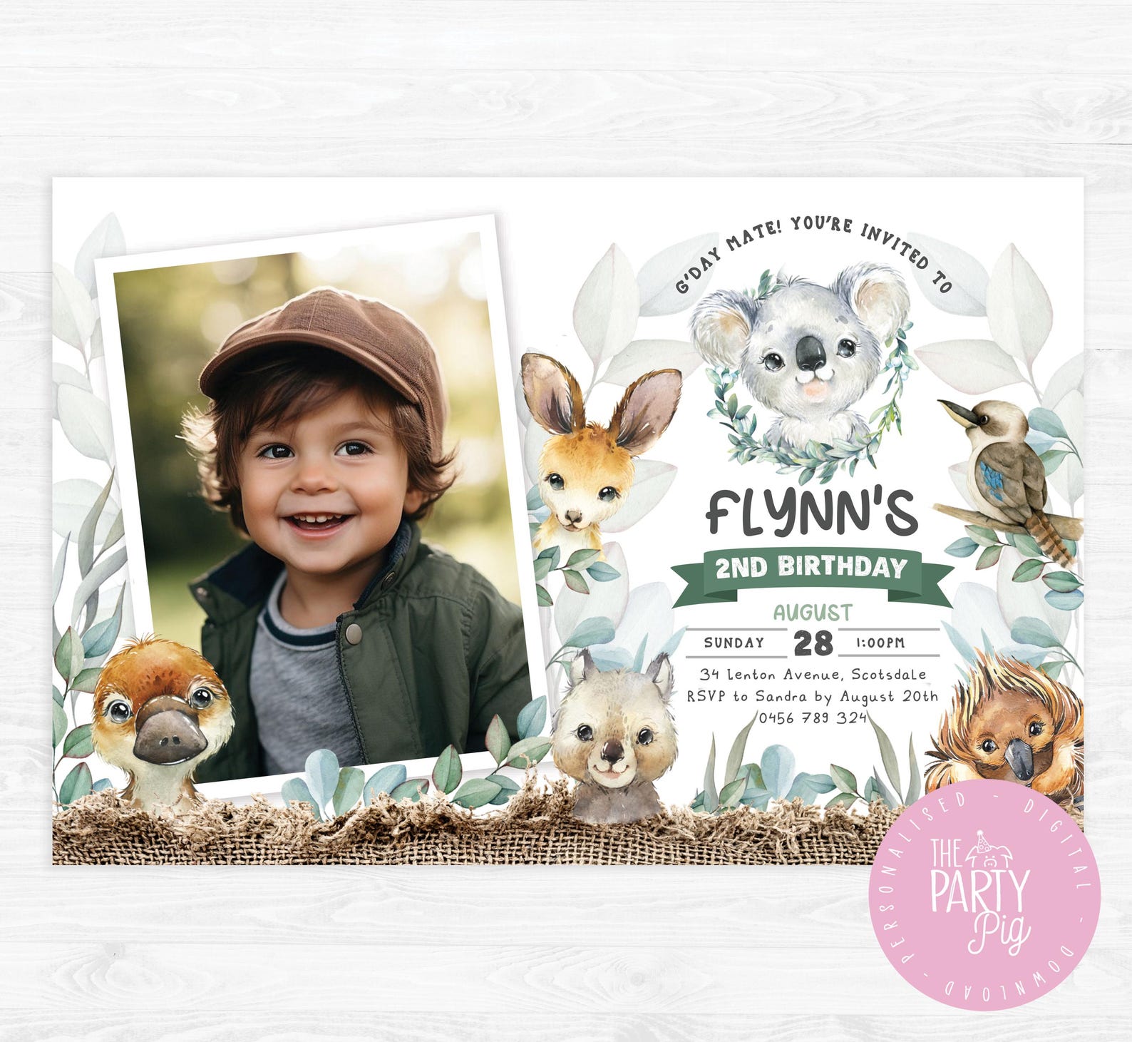 Australian Animals Birthday Invitation With Photo, Animals Invite ...