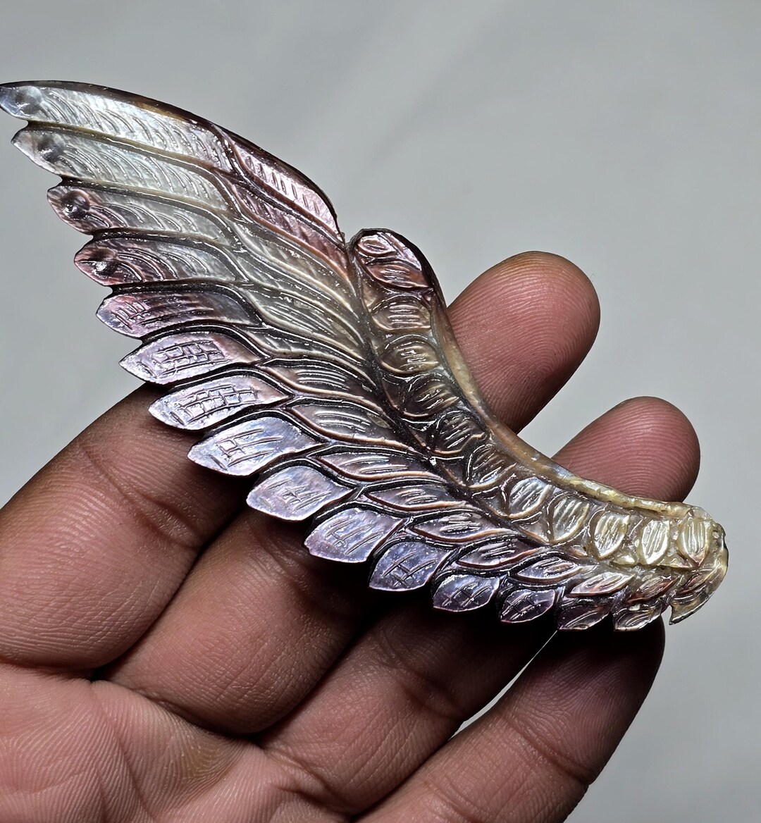 Hand Carved Abalone Shell Wing Cabochon, Feather, No Hole, OOAK, Hand ...