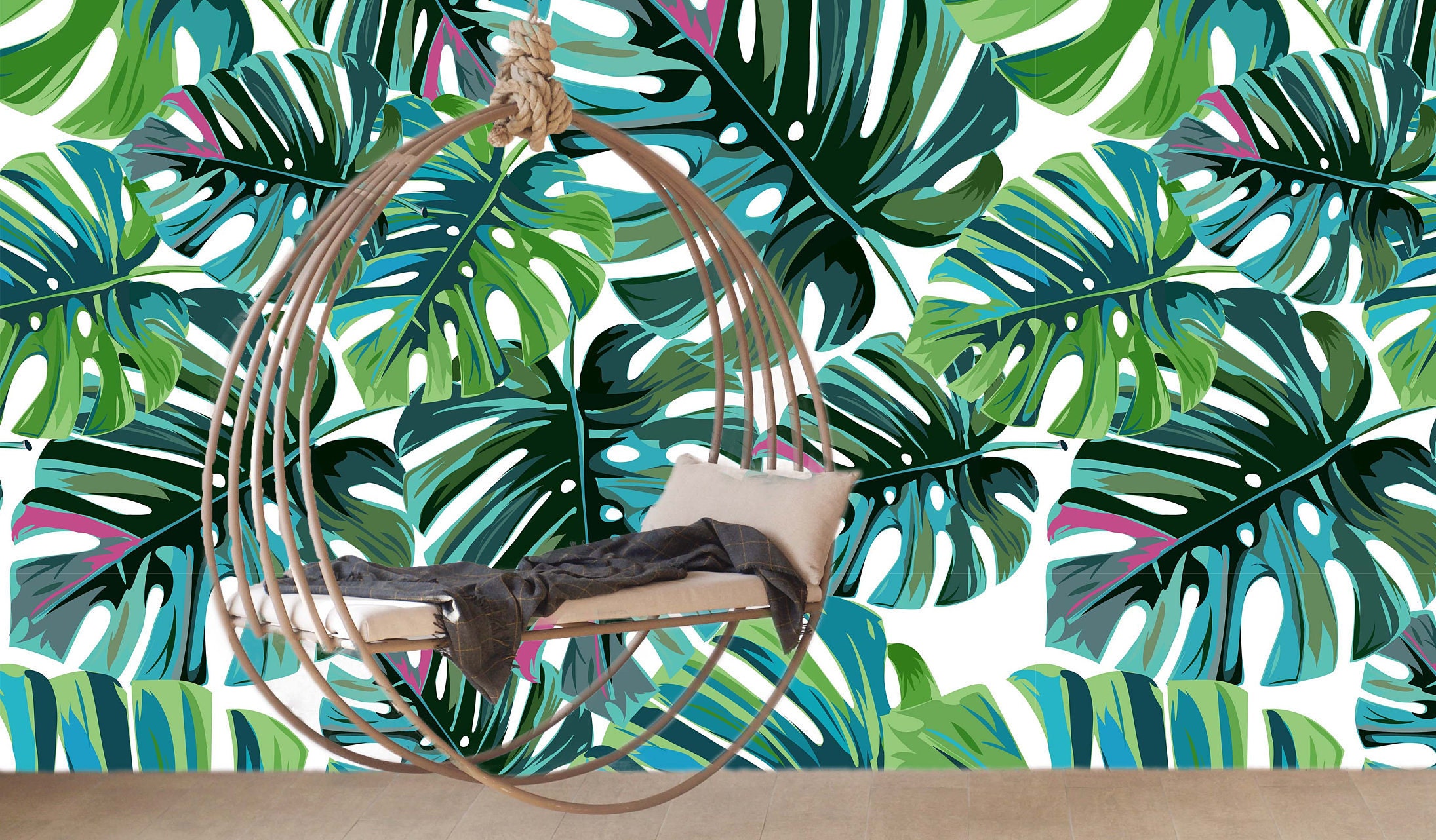 Tropical Palm Leaves Removable Wallpaper Mural Floral Peel - Etsy