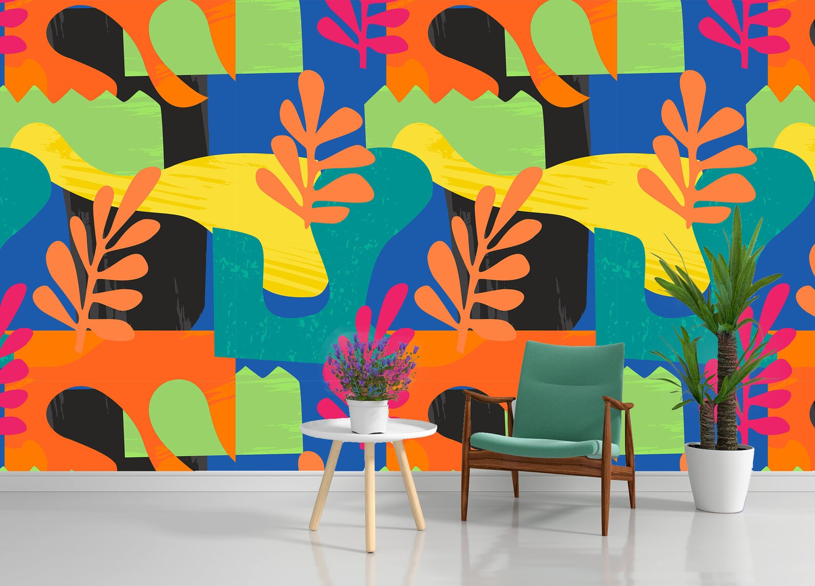 Colorful Abstract Removable Wallpaper Mural Tropical Peel & | Etsy