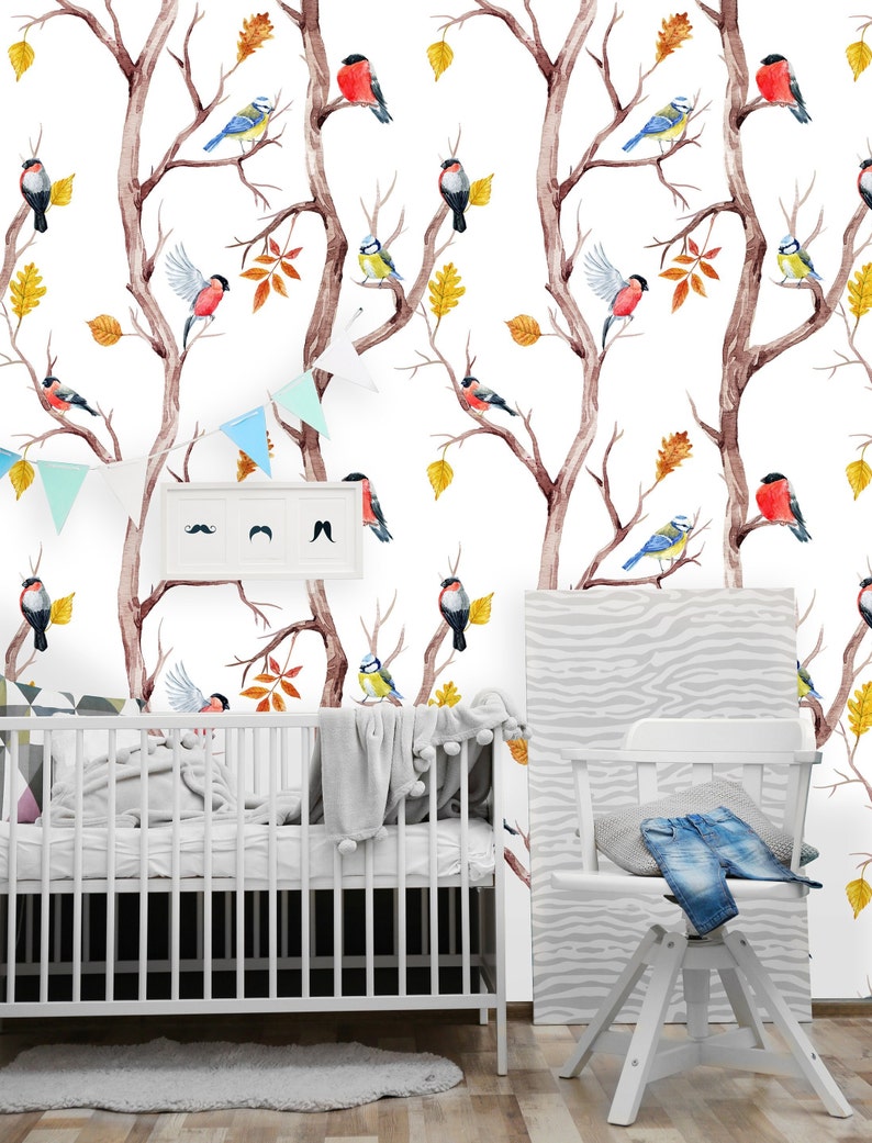 Birds Removable Wallpaper Peal and Stick Floral Mural Self | Etsy Birds Removable Wallpaper Peal and Stick Floral Mural Self | Etsy