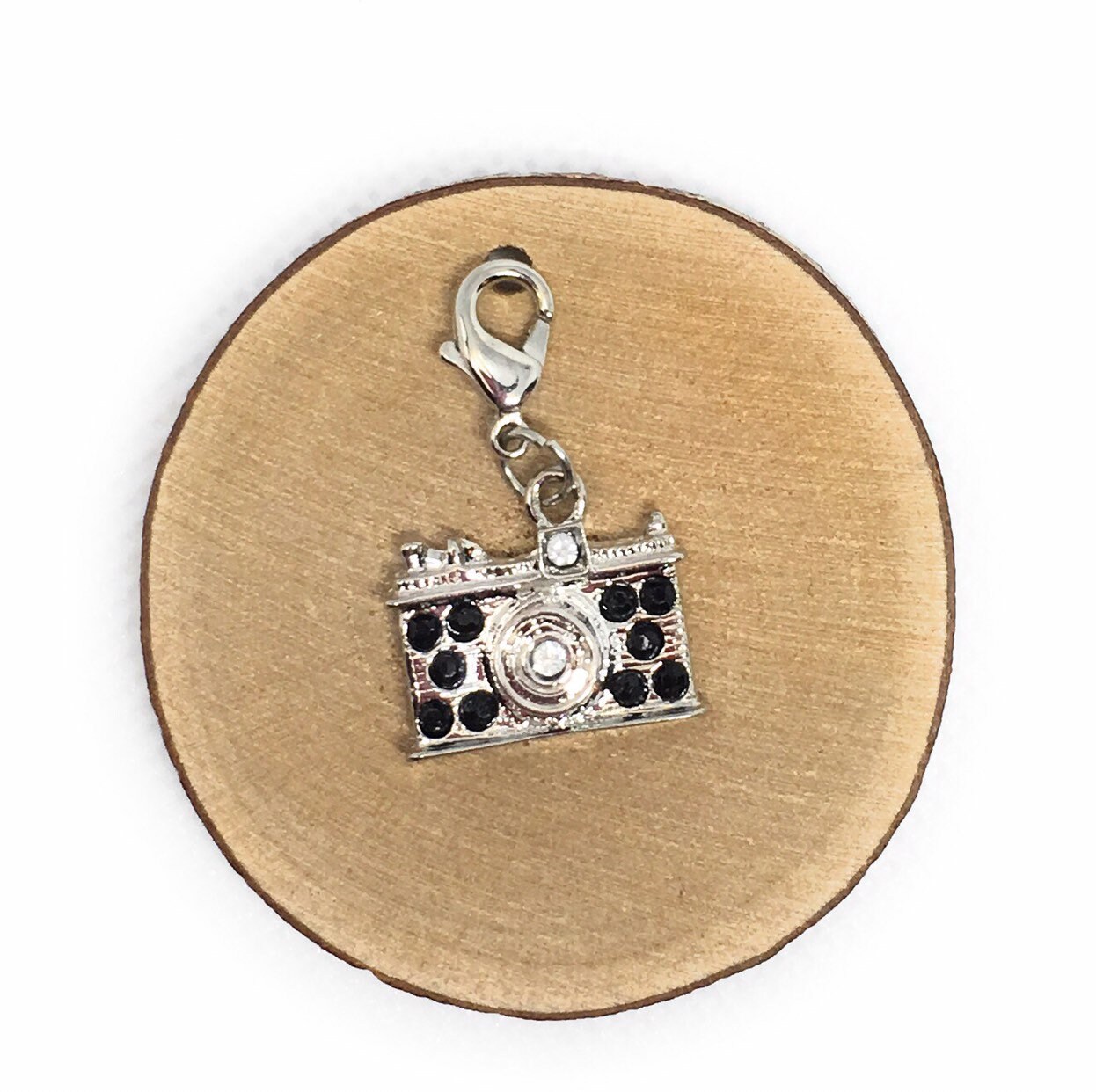 Camera Charm with Black Embellishments and a Clawhook | Etsy