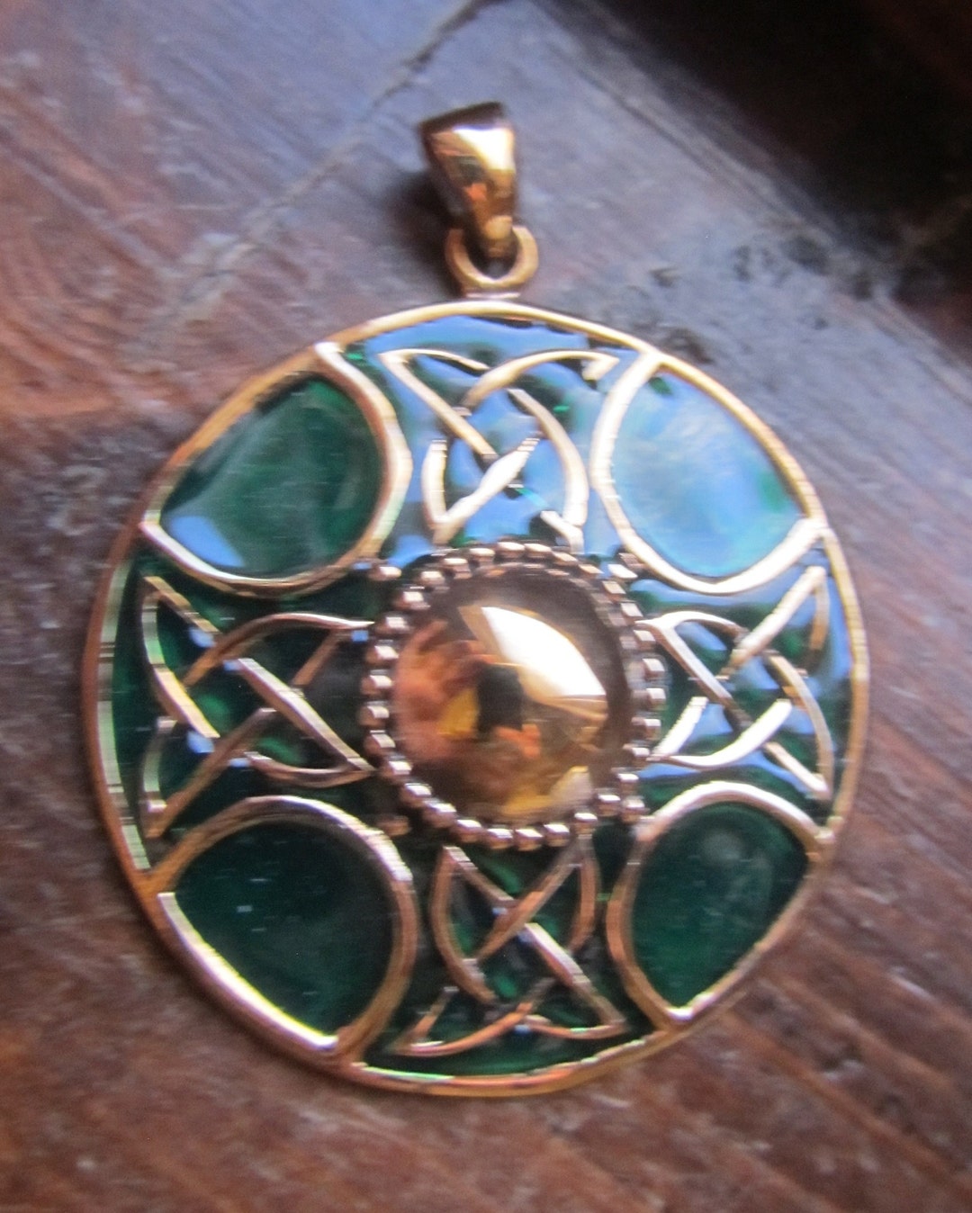 Celtic Solar Cross Bronze Medieval Green Enameled Pagan Gold Pendant ...