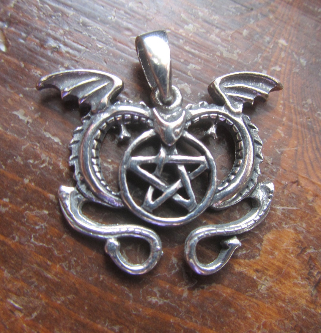 Dragon's Pentacle Pewter Occult Pagan Fiery Cryptid Silver - Etsy