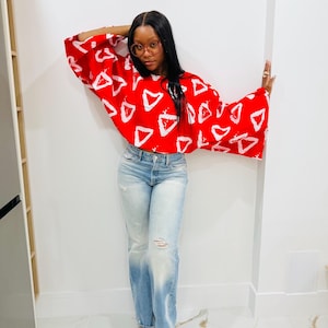 Red African Print Kimono Top: Batwing Sleeve Boho Shrug - Etsy