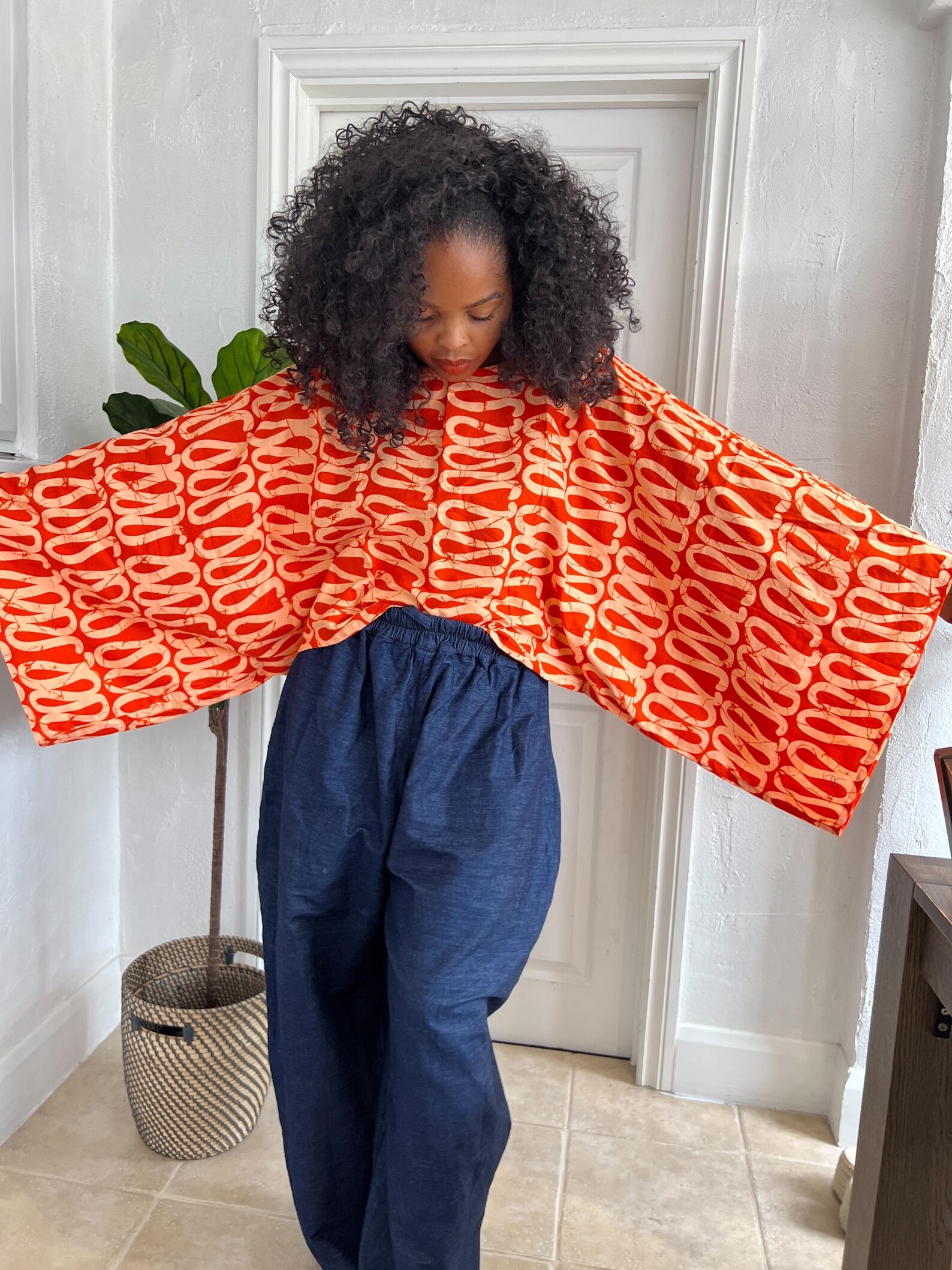 Red African Print Kimono Top: Batwing Sleeve Boho Shrug - Etsy