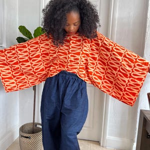 Red African Print Kimono Top: Batwing Sleeve Boho Shrug - Etsy